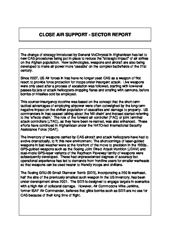 Close Air Support Sector Report