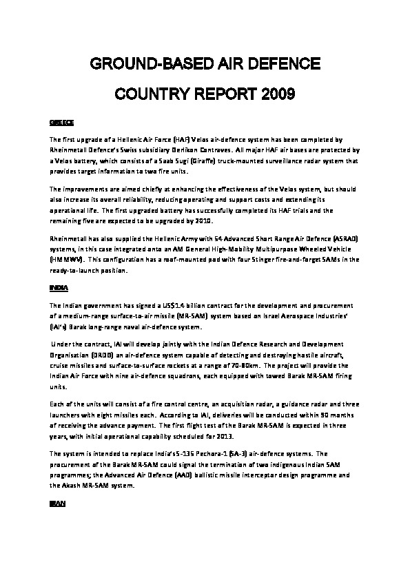 Ground-Based Air Defence Country Report 2009