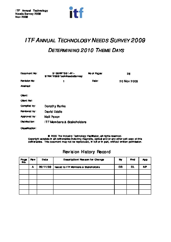 Oil and Gas Technology: ITF Annual Technology Survey