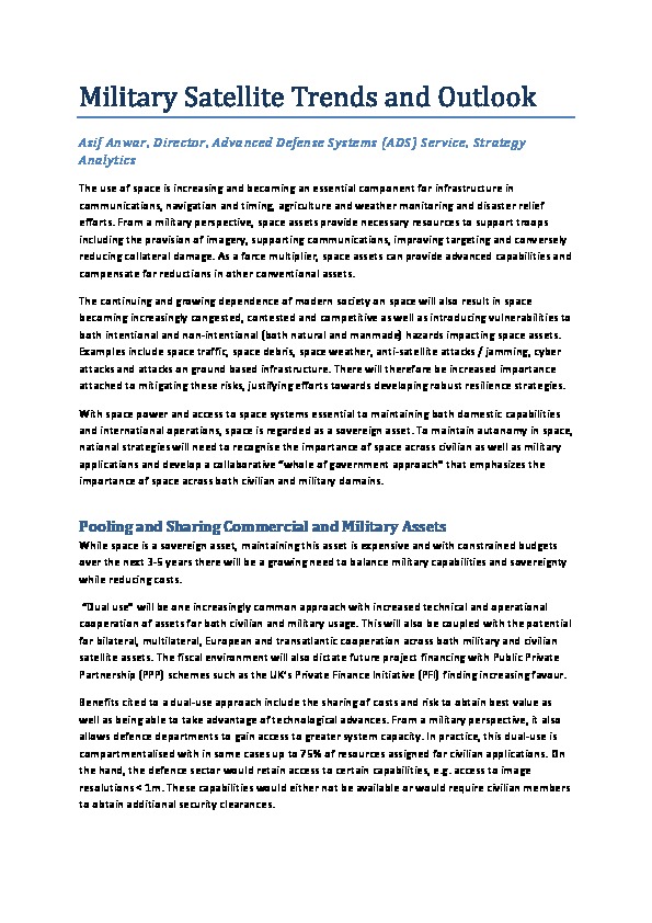 Military Satellite Trends and Outlook
