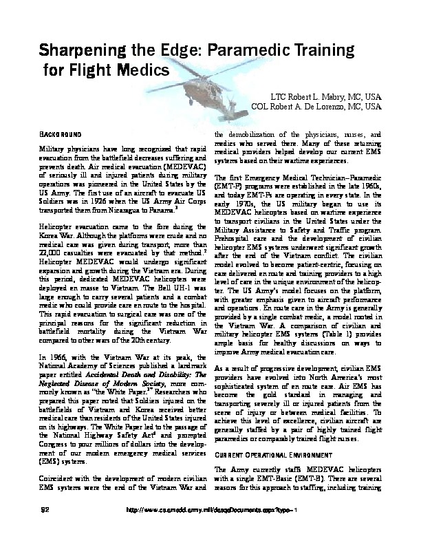 Sharpening the Edge: Paramedic Training for Flight Medics