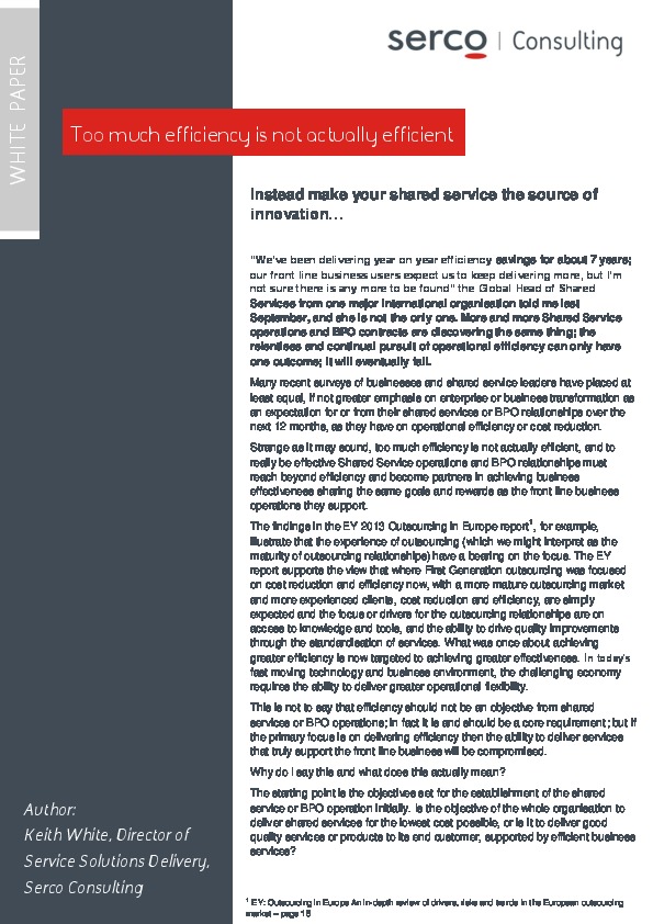 A Warning to Shared Services Organizations: Too Much Efficiency is Not ...