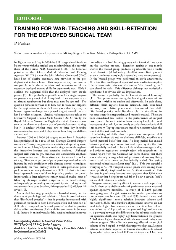 Training for War: Teaching and Skill-Retention