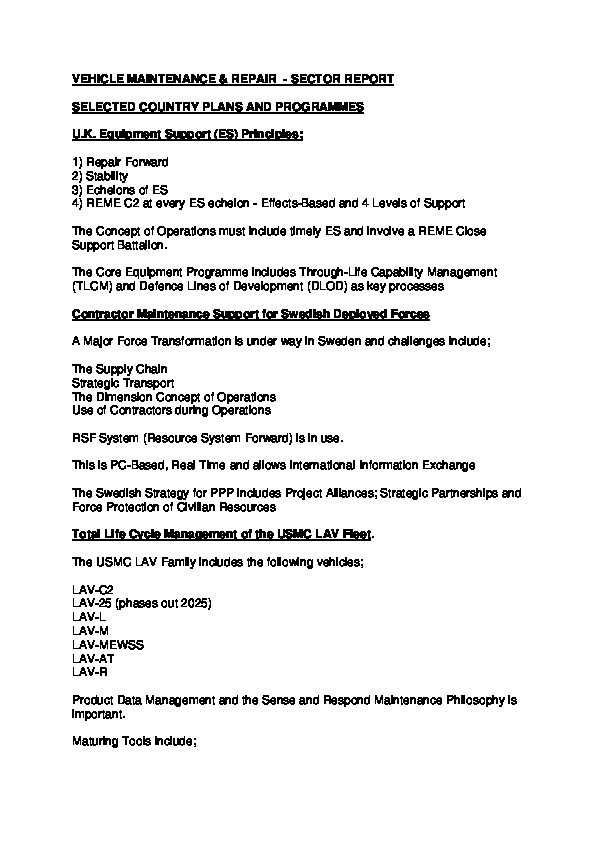 Vehicle Maintenance and Repair: Sector Report