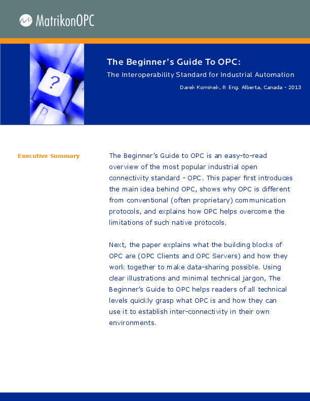 The Beginners' Guide To OPC: The Interoperability Standard for ...