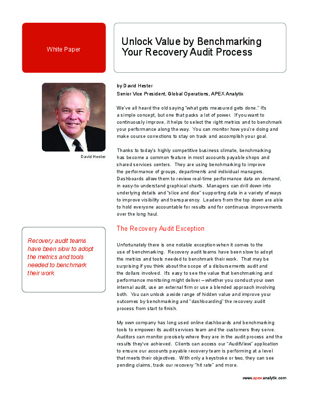 Recovery Audits: Benchmark to Gain Value